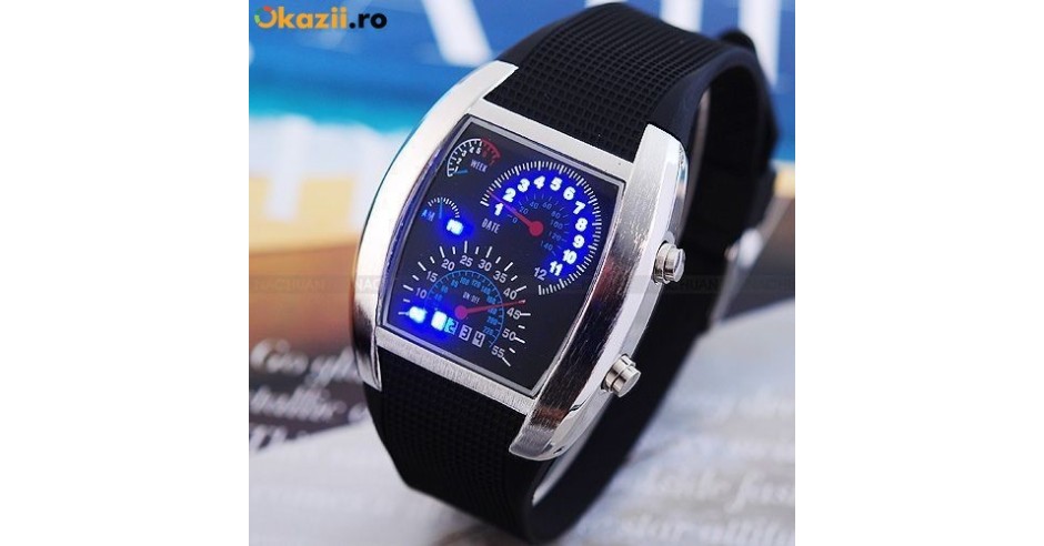 Ceas Barbatesc LED Binar - Design Bord Auto Turometru / Vitezometru ...