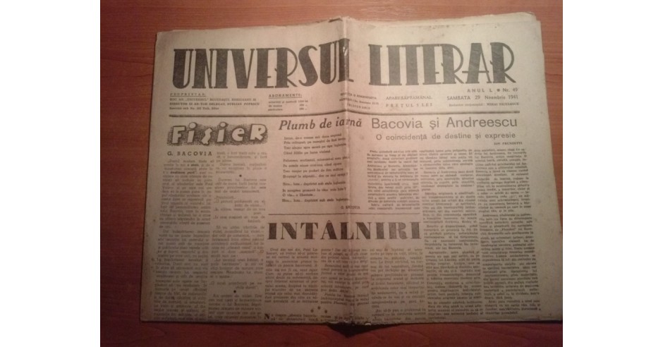 Ziarul universul literar 29 noiembrie 1941-bacovia si andreescu de ion ...