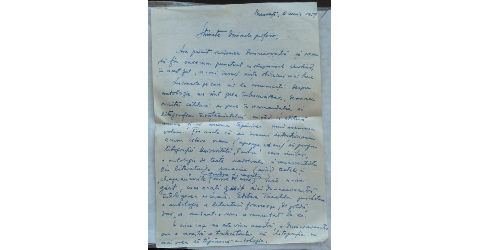 Scrisoare olografa a scriitorului Romulus Vulpescu , datata 6 iunie ...