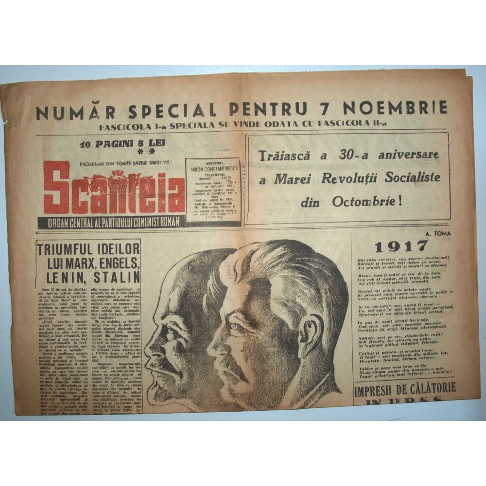 RAR = ZIAR / ZIARE / VECHI DE COLECTIE -SCANTEIA - 1 NOIEMBRIE 1947 ...
