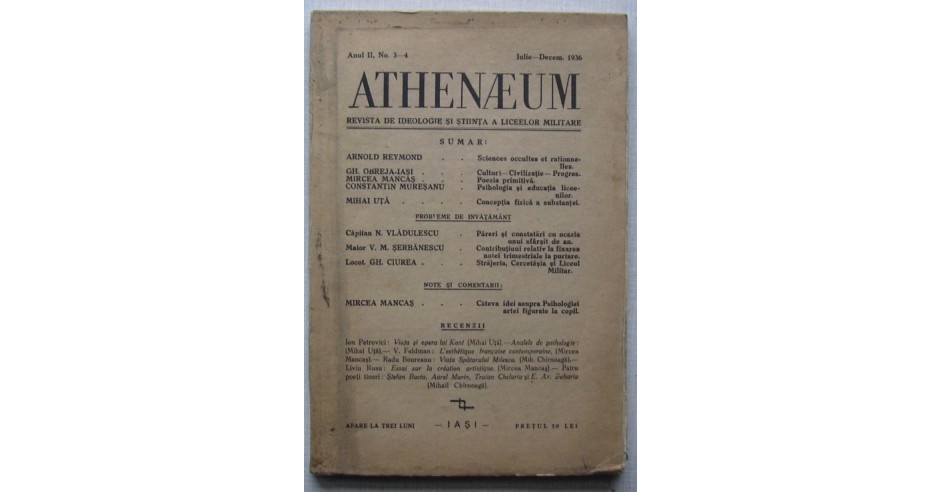 Athenaeum Nr. 3-4 (1936) Revista Liceelor Militare | arhiva Okazii.ro