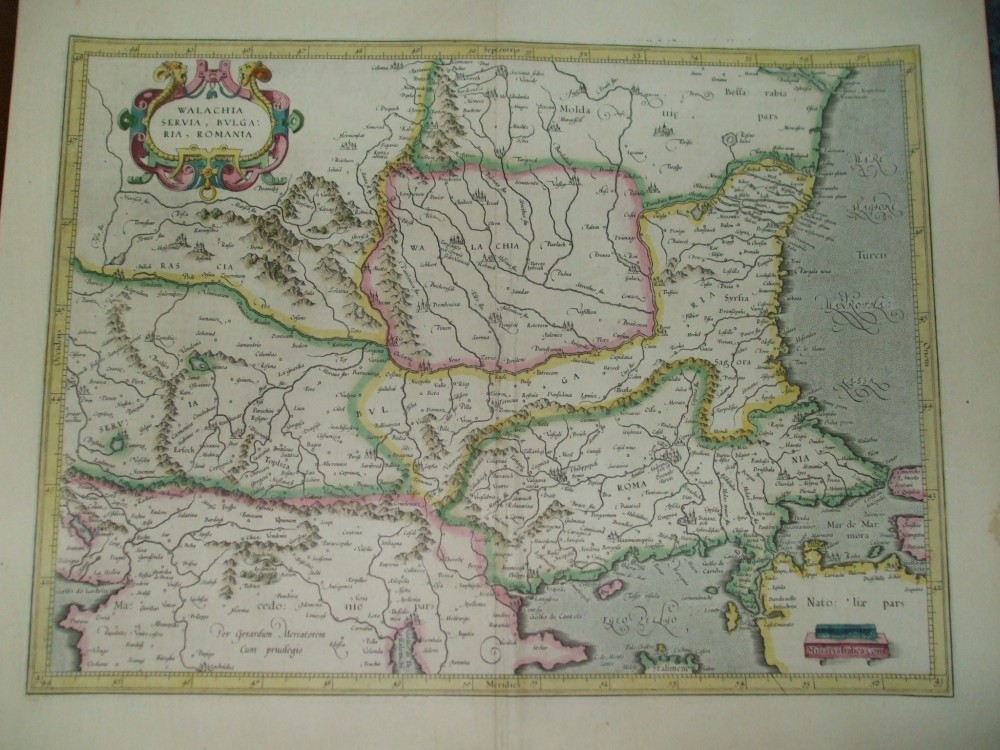 Harta color Valahia Serbia Bulgaria Romania Hondius Amsterdam 1630 ...