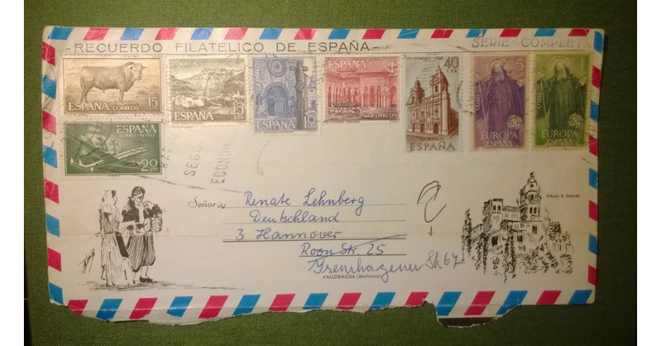 Fata plic circulat 8 timbre Spania - Stampila Serie Completa | Okazii.ro