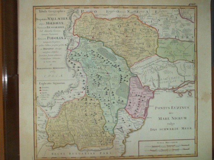 Harta color Valahia Moldova Basarabia Podolia Marea Neagra Homann 1769 ...