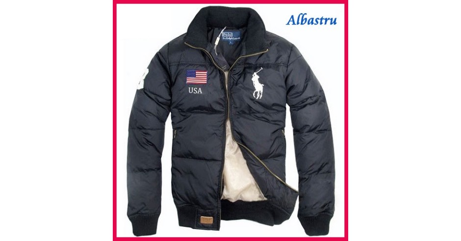 Geaca POLO RALPH LAUREN de barbati din Puf - Albastru Negru si Alb ...