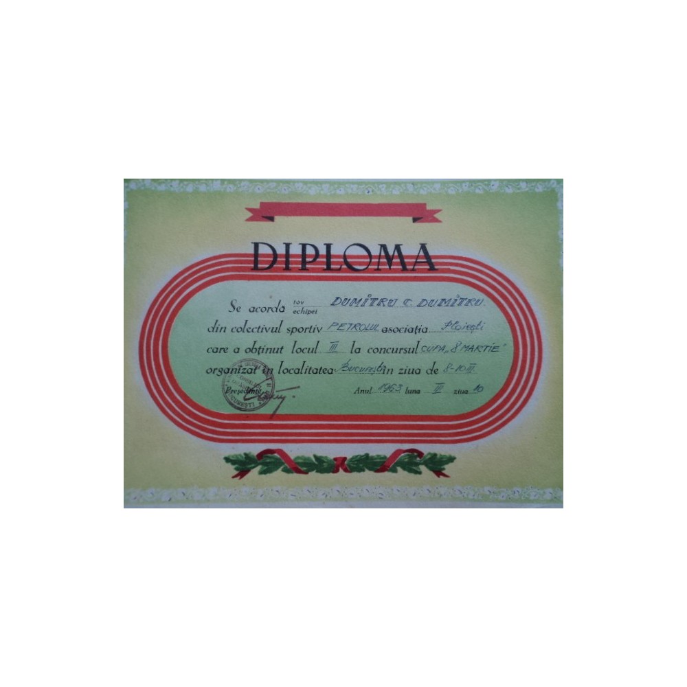 Diploma sportiva anul 1963 | arhiva Okazii.ro