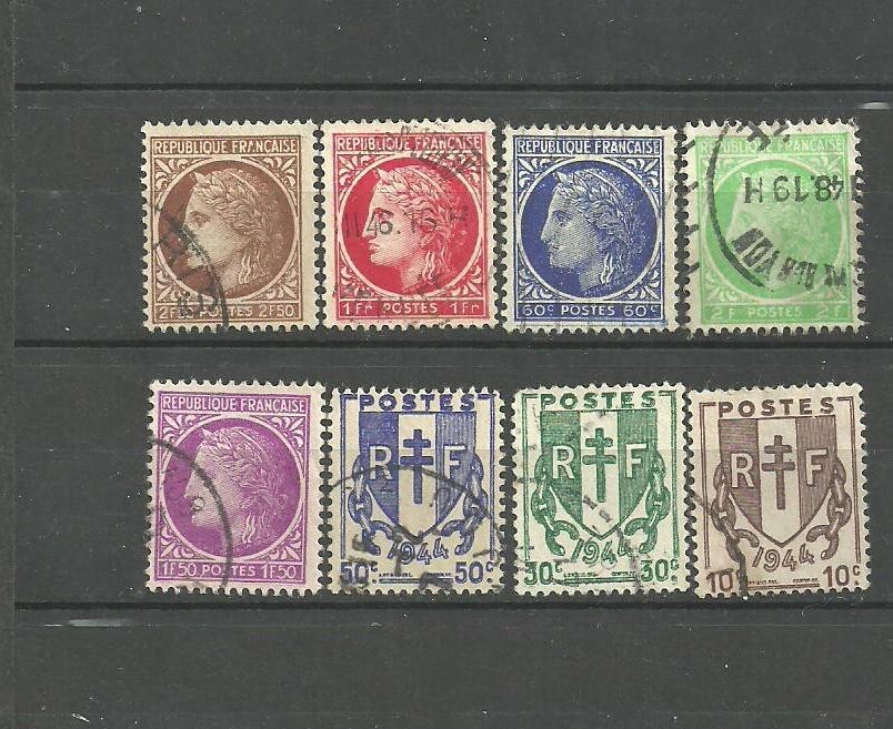 FRANTA 1945 - CERES (MAZELIN) si STEME, 8 timbre stampilate, B11 ...