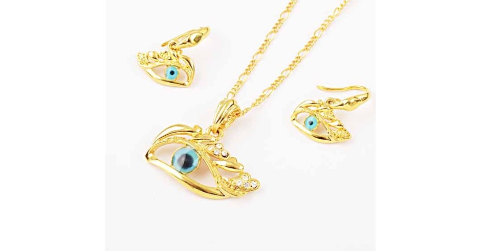 set aur filat 9 ct cercei colier pandant ochi turcesc | arhiva Okazii.ro