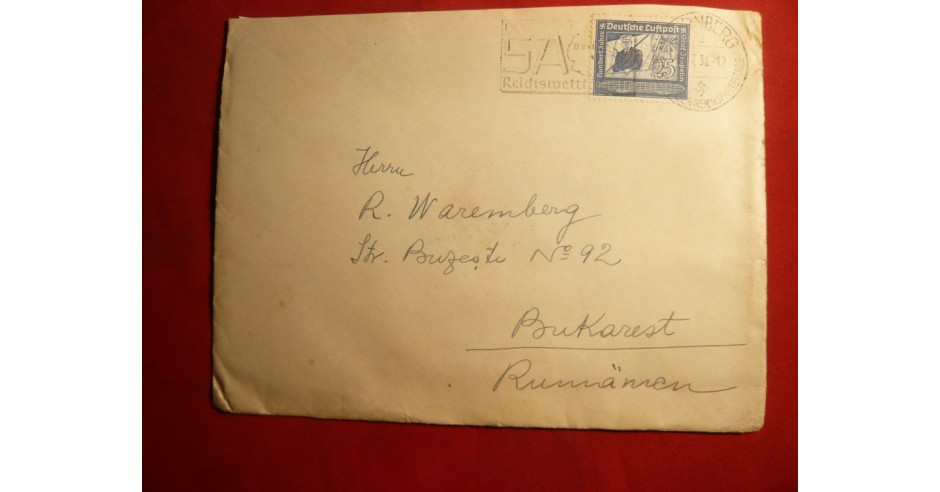 Plic circ.cu timbru 25 Pf.Hindenburg ,stamp.Prima zi nazista+ reclama ...