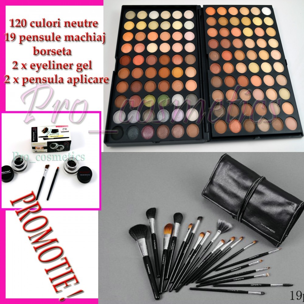 Trusa machiaj profesionala 120 culori MAC trusa farduri neutre mate ...