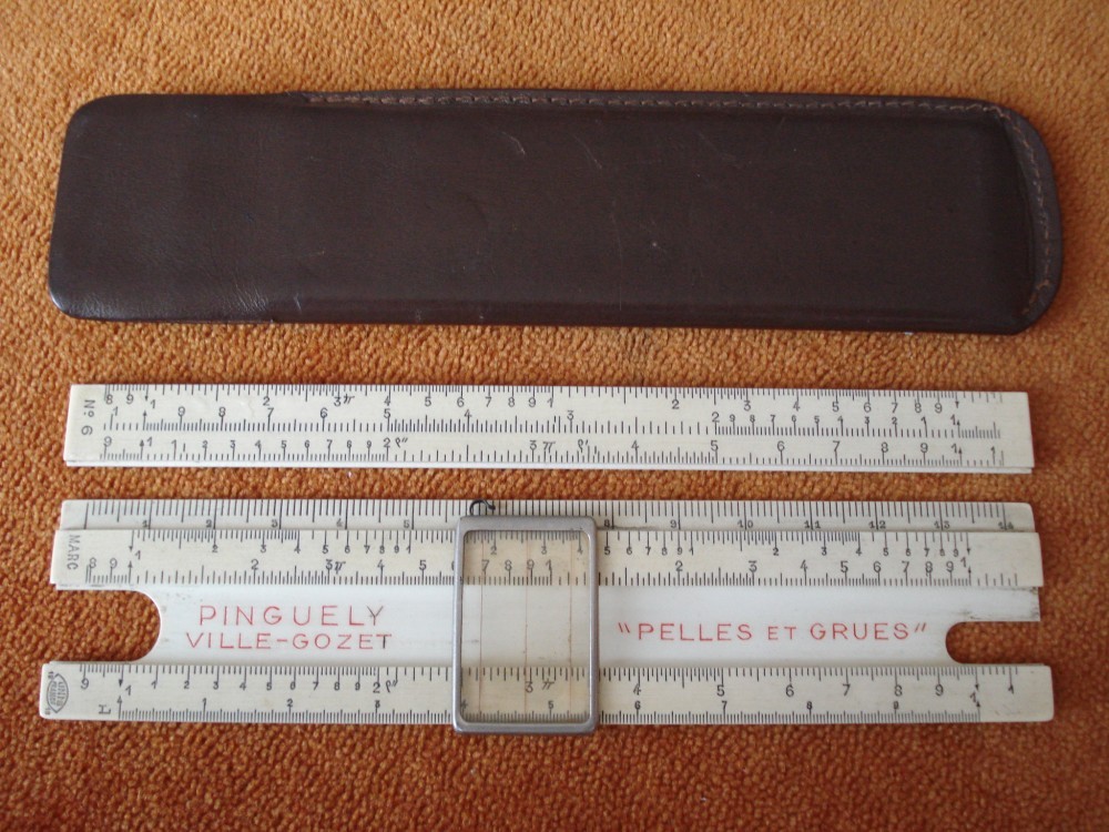 Rigla de calcul franceza "PINGUELY", husa protectie, excelenta, veche, colectie | arhiva Okazii.ro