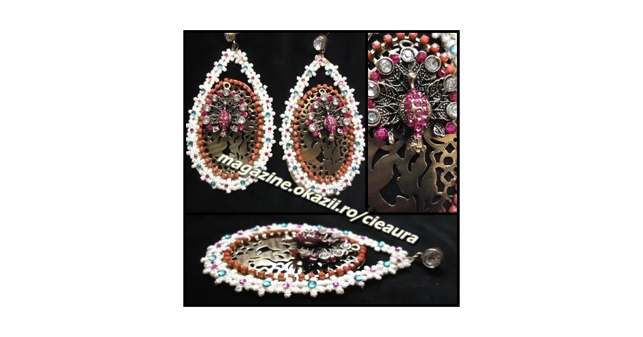 CERCEI FASHION DAMA PAUNI PAUNITE LACRIMA OVALI GUN METAL PIETRE ...