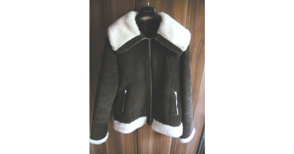 cojoc geaca de iarna imblanita maro cu guler alb marimea 42 L dama ...