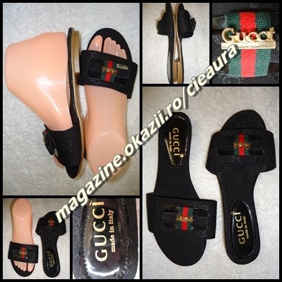 PAPUCI NEGRI DAMA GEN FIRMA GUCCI made in ITALY SLAPI VARA PANZA CASUAL ...