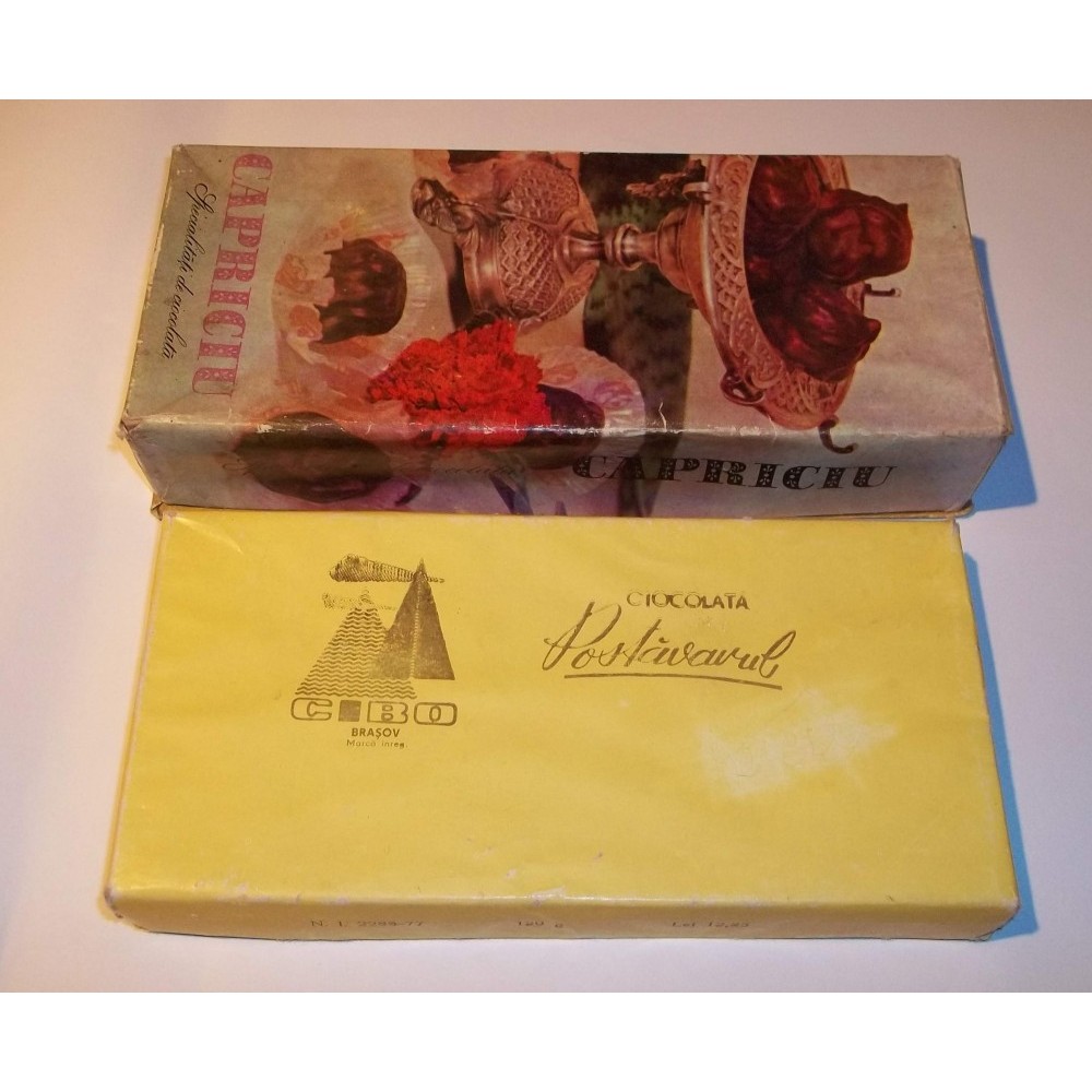 cinci cutii din carton pentru bomboane de ciocolata romanesti (anii '60 ...