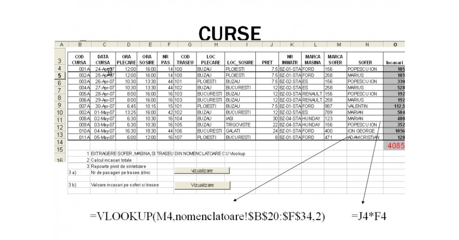 Proiect informatica Excel - Curse transport | arhiva Okazii.ro