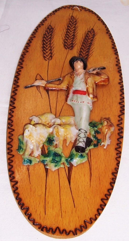 Vintage- CIOBANASUL CU OI - APLICA decorativa ARTIZANALA, lemn ...