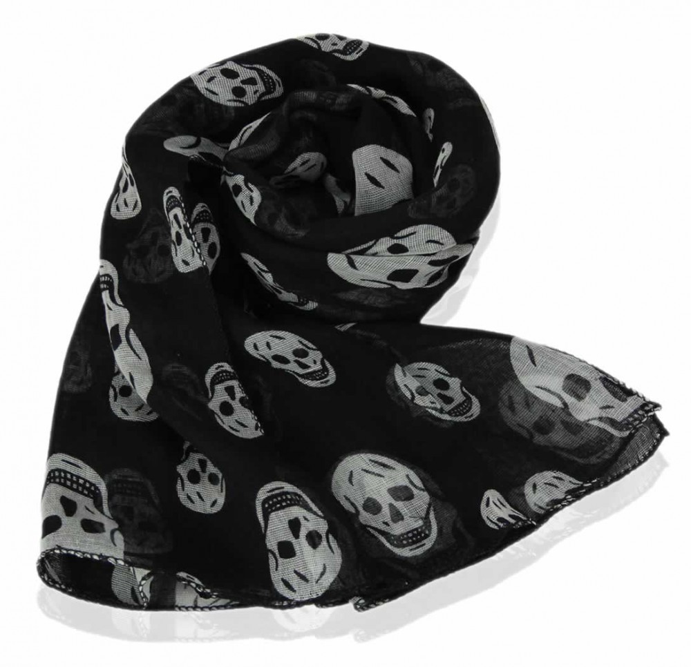 Esarfa neagra cu cap de mort / Esarfa cu cap de schelet / Esarfe femei ...