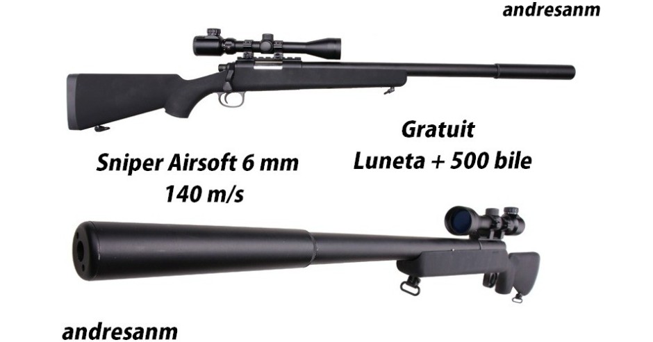 Pusca aer comprimant - Sniper Airsoft - 140 m/s Gratuit Luneta + 500 ...