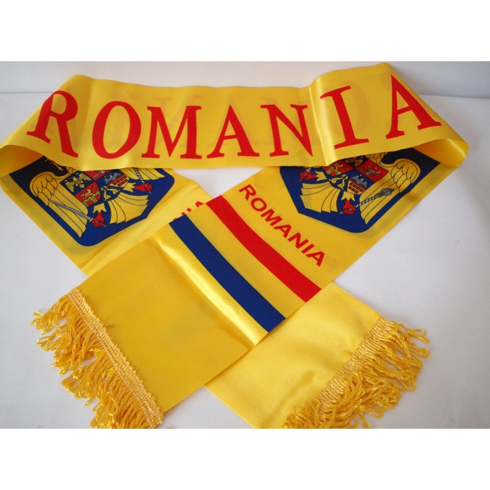 ROMANIA cu STEMA esarfa fular tricolor steag RO15 | arhiva Okazii.ro