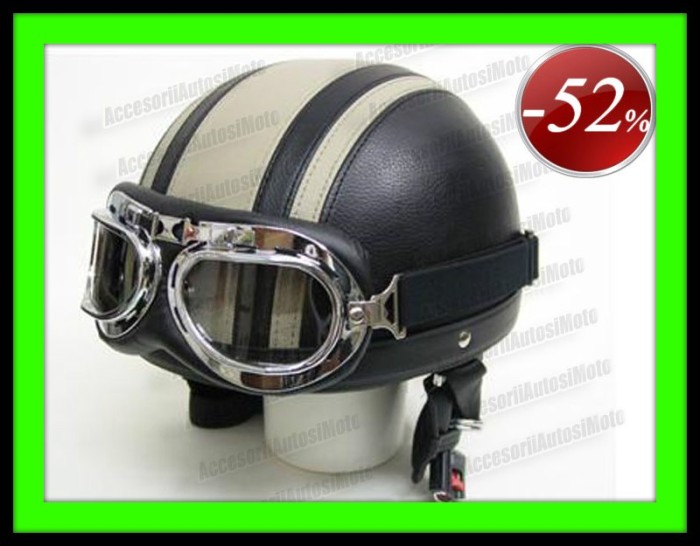 CASCA MOTO CHOPPER SCUTER PIELE VESPA RETRO Imbracata in Piele Open ...