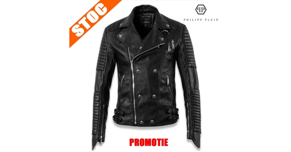 Jachete/Geaca cu Tinte Barbati PHILIPP PLEIN din Piele Negru IN STOC ...