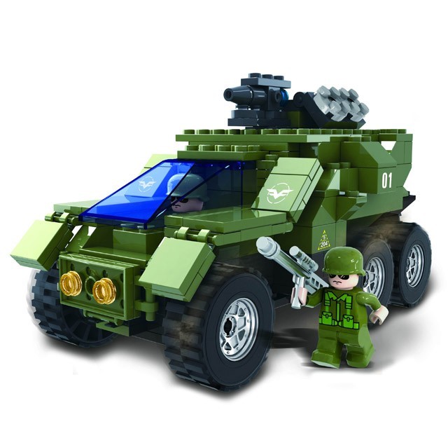 Joc de construit tip LEGO armata, masina blindata, 200 piese si 2 ...
