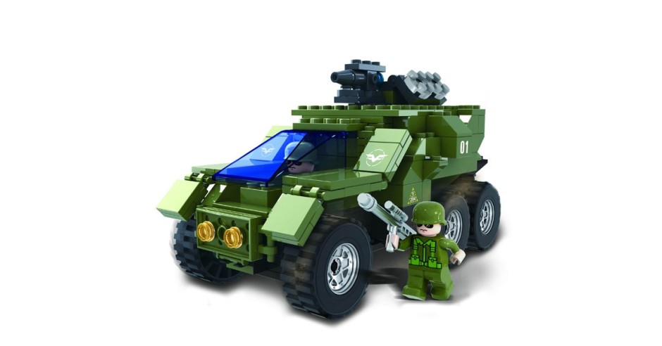 Joc de construit tip LEGO armata, masina blindata, 200 piese si 2 ...