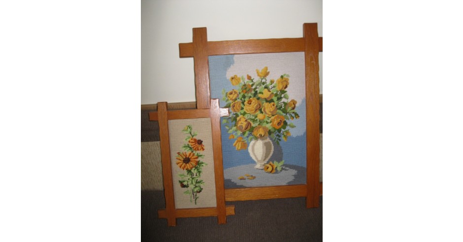 Tablou / tablouri cusute manual , tip goblen - inramate - 2 buc ...