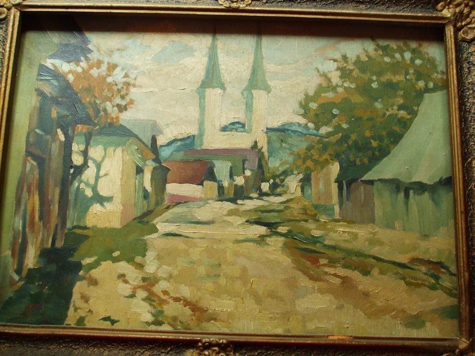 TABLOU VECHI PE PANZA ,PICTAT INAINTE DE ANUL 1964 , REPREZENTAND O ...