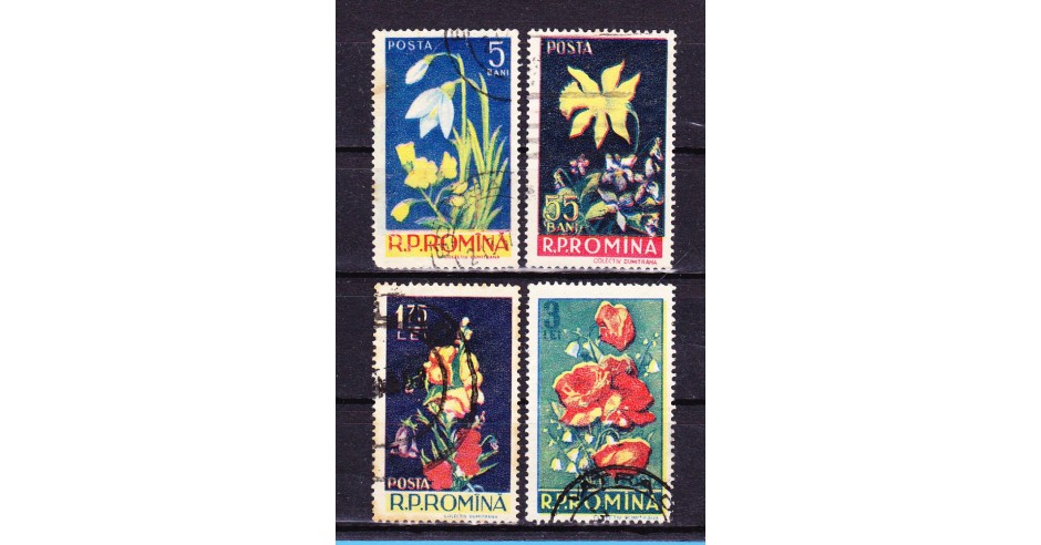 Timbre ROMANIA 1956/*418 = FLORI, SERIE COMPLETA 4 V. | arhiva Okazii.ro