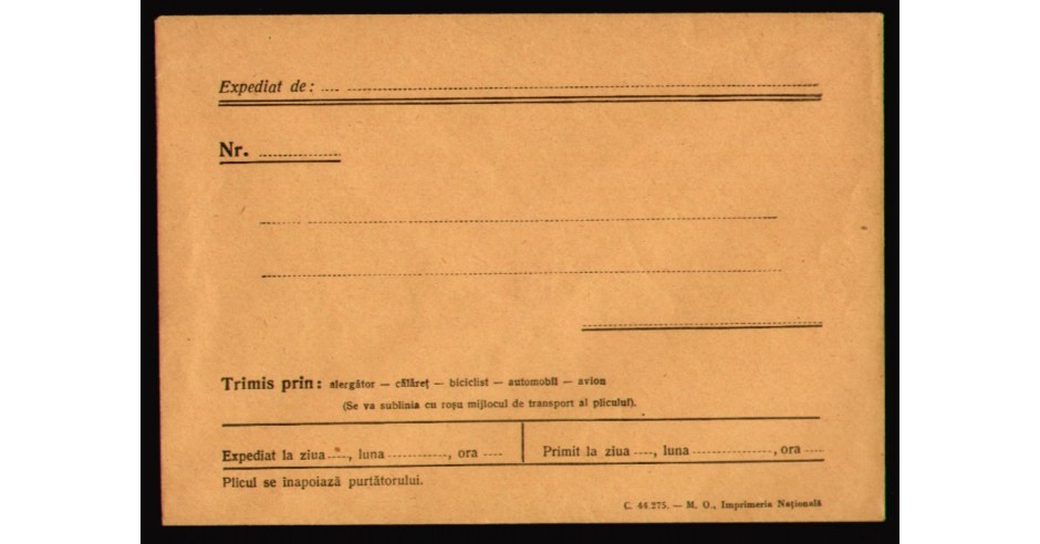 Plic neuzat Posta Militara Secreta transport prin curier, perioada ...