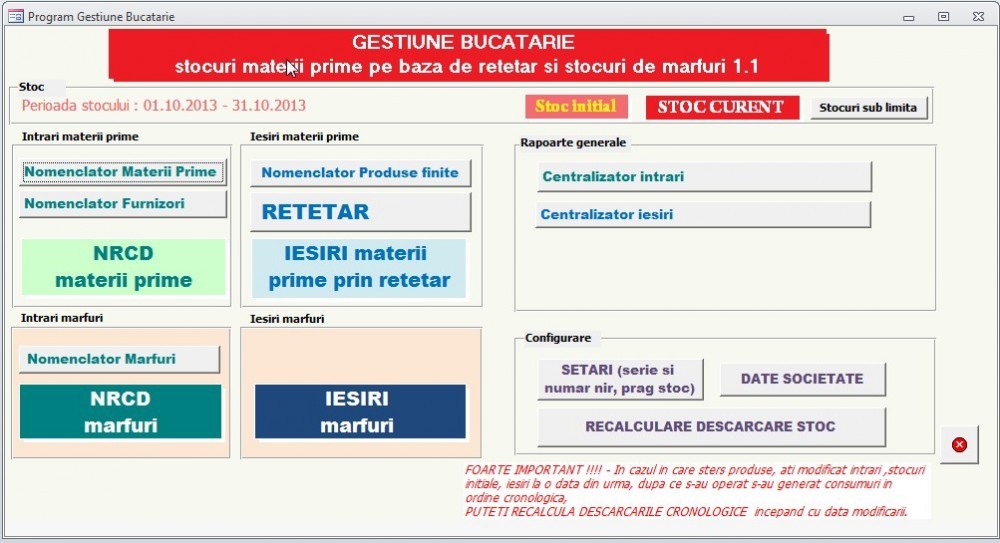 Program gestiune stocuri de materii prime retetar si marfuri. | arhiva ...