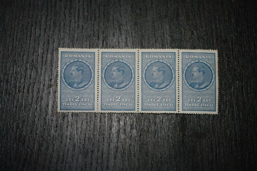Timbru fiscal 2 lei - Regele Carol II - ( 4 timbre nestampilate ...