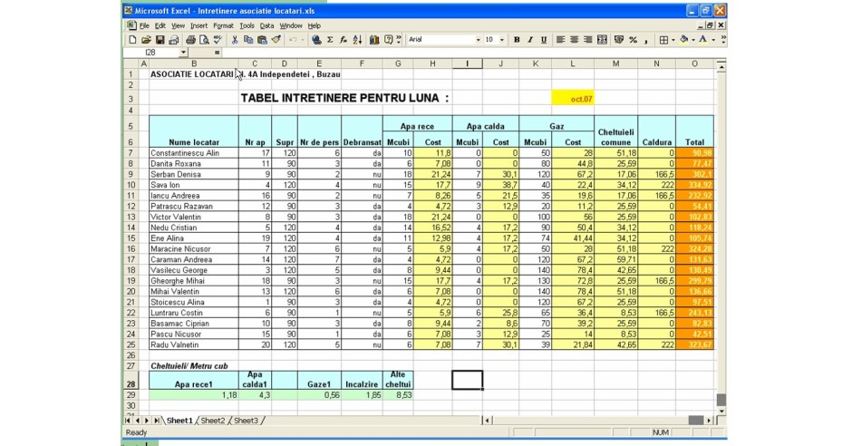 Proiect Excel - Intretinere asociatie locatari | arhiva Okazii.ro