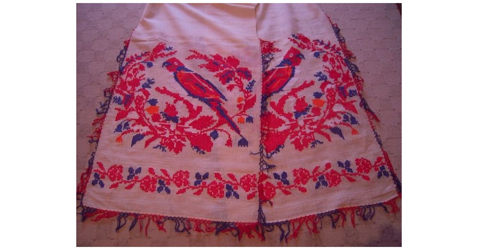 Vand stergar traditional romanesc,model cu papagal, tesut la razboi ,cu ...