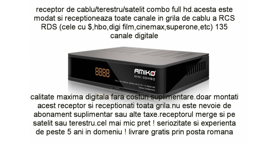 receptor cablu,satelit Amiko Mini Combo receiver dvb-c/t2/s2 FULL HD ...