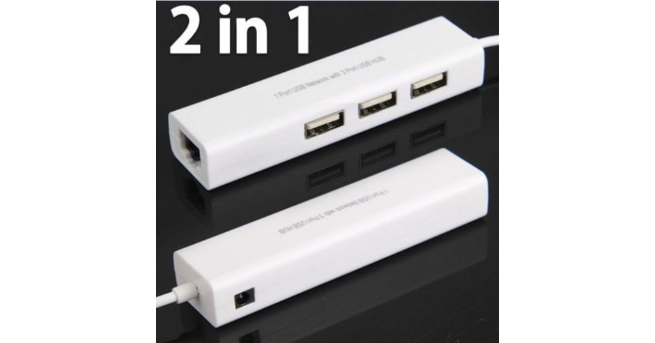 adaptor 2 in 1 pc Placa retea Fast Ethernet RJ45 + HUB USB Alb placa de ...