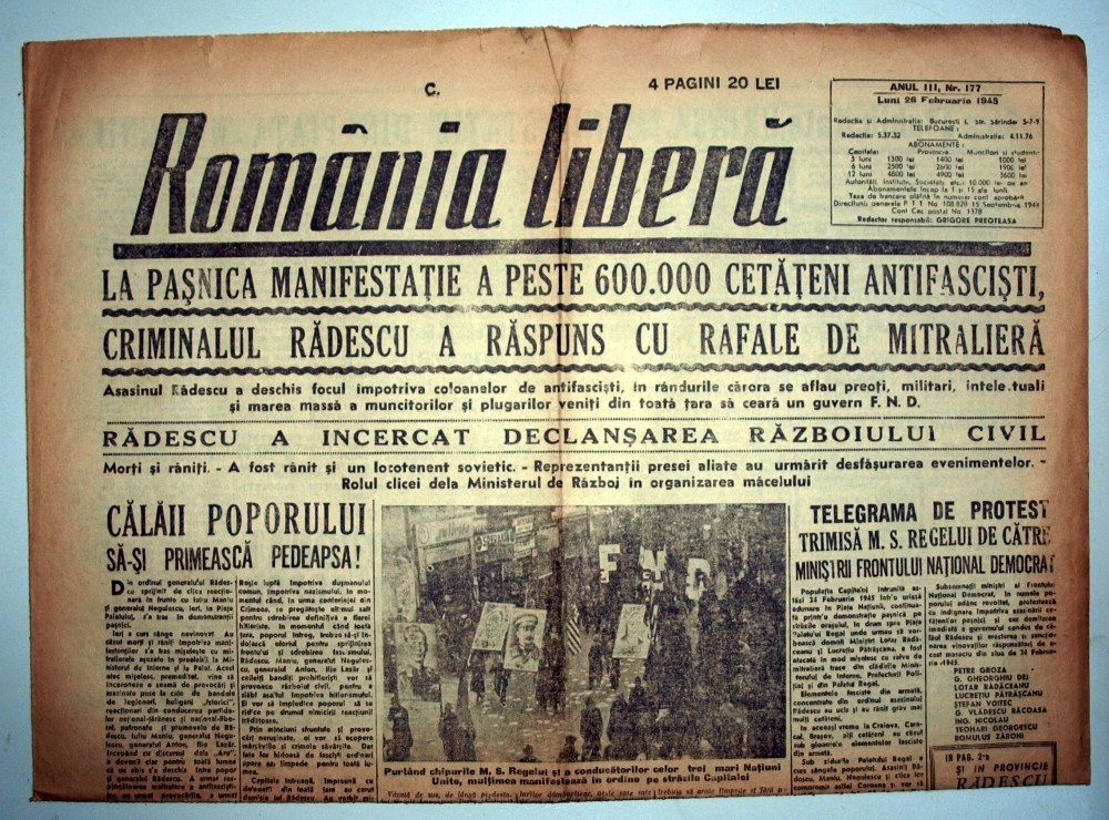 ZIAR VECHI - ZIARUL ROMANIA LIBERA - 26 FEBRUARIE 1945 | arhiva Okazii.ro