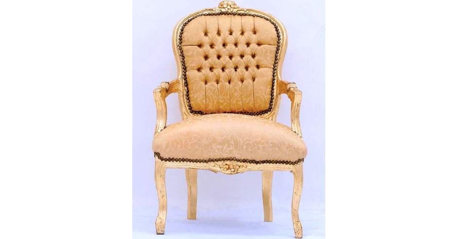 SCAUN BAROC DIN LEMN MASIV AURIU CU TAPITERIE DE MATASE GALBENA ...