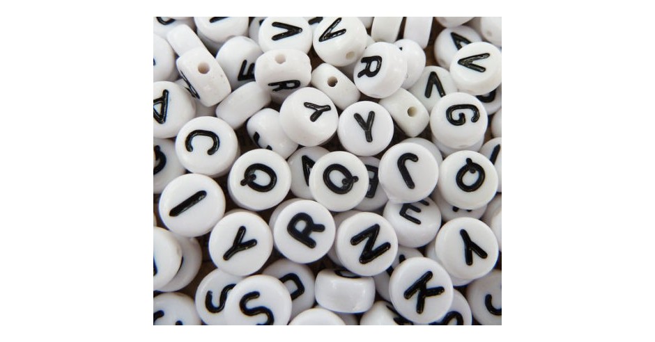 100buc Margele plastic albe, litere alfabet mix, forma rotunda ...