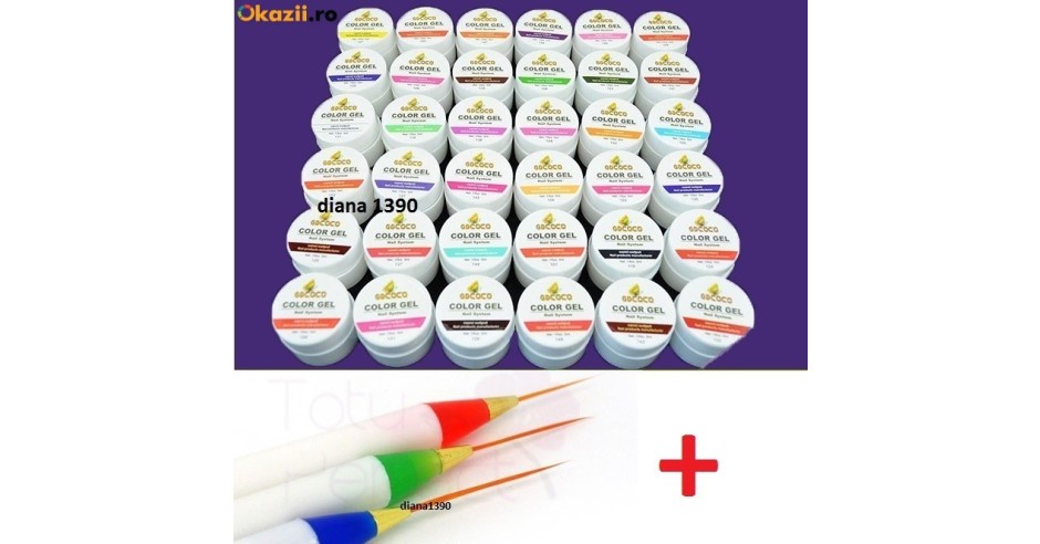 Kit Set Gel 36 Color Geluri Colorate 5ML (8G) GD COCO Lampa uv PENSULE ...