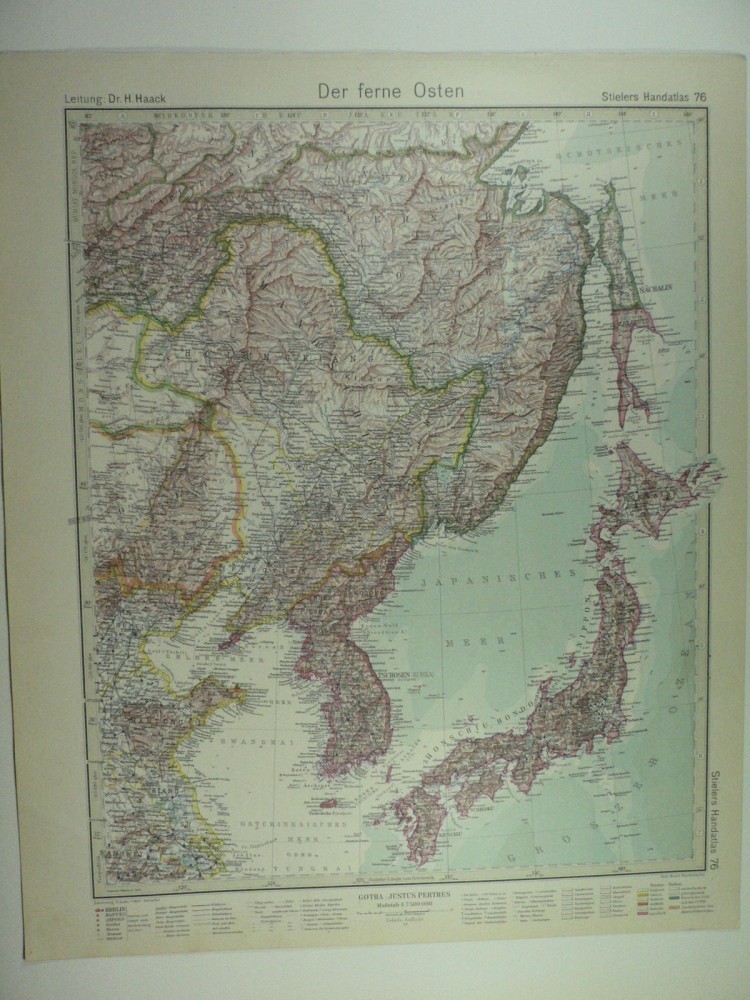 HARTA VECHE - EXTREMUL ORIENT - DIN STIELERS HAND ATLAS - ANUL 1928 ...