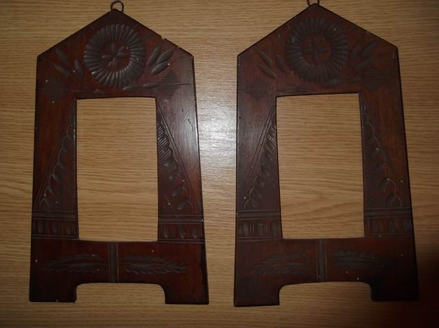 SUPERBA PERECHE DE RAME VECHI DIN LEMN LUCRATE MANUAL | arhiva Okazii.ro