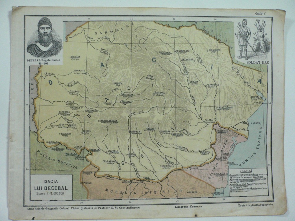 HARTA VECHE - DACIA LUI DECEBAL - DIN ATLASUL ISTORIC GEOGRAFIC AL NEAMULUI ROMANESC - ANUL 1920 ...