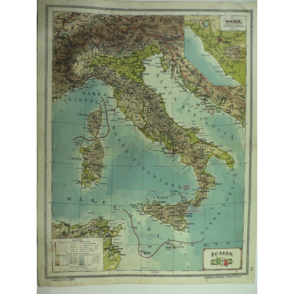 HARTA VECHE - ITALIA - DIN ATLAS GEOGRAFIC 1924 | Okazii.ro