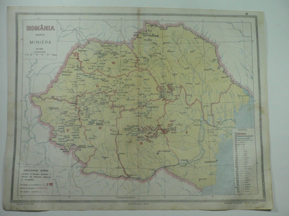 HARTA VECHE - HARTA MINIERA A ROMANIEI MARI - DIN ATLAS GEOGRAFIC 1924 ...