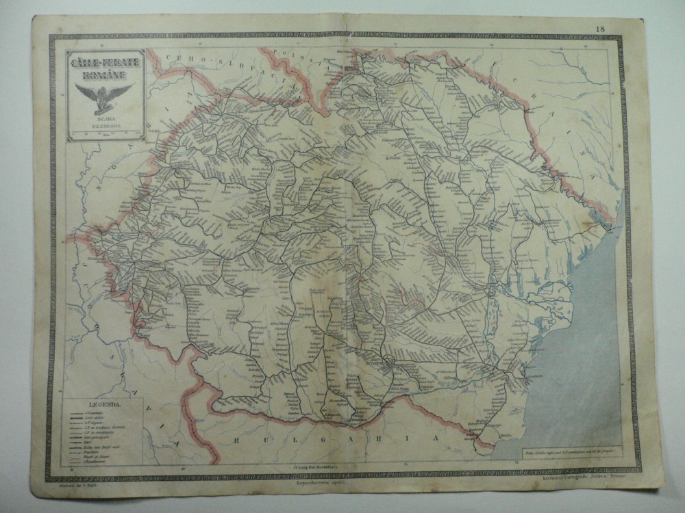 HARTA VECHE - HARTA CAILE FERATE ROMANE A ROMANIEI MARI - DIN ATLAS ...