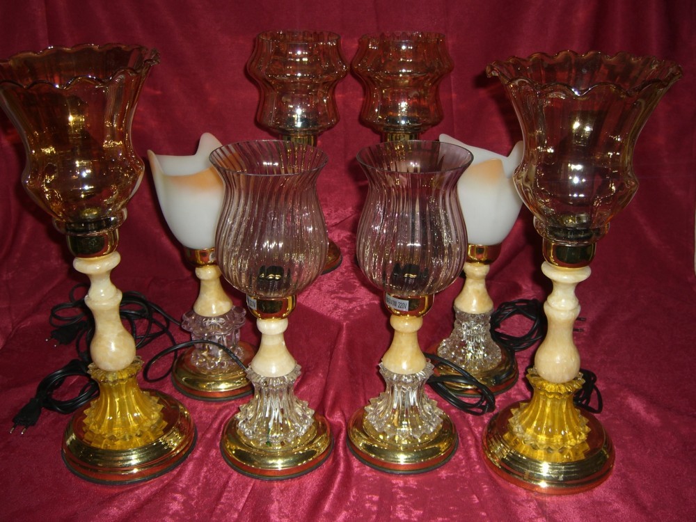 Set veioze onix metal sticla, stil Art Deco, vintage, 4 perechi ...