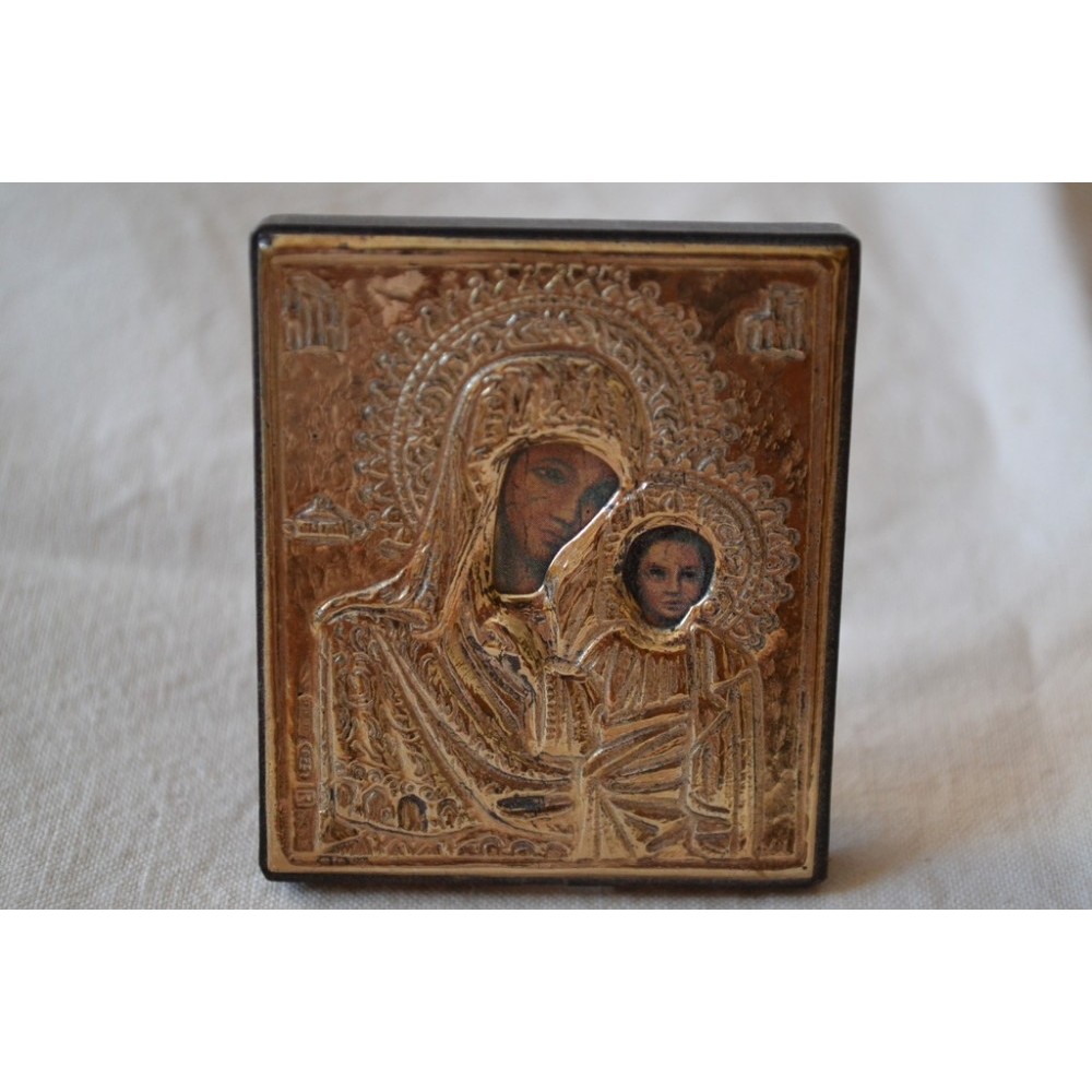 Icoana veche argint 925 + AUR 8K / Iconita MAICA DOMNULUI argint 925 si ...
